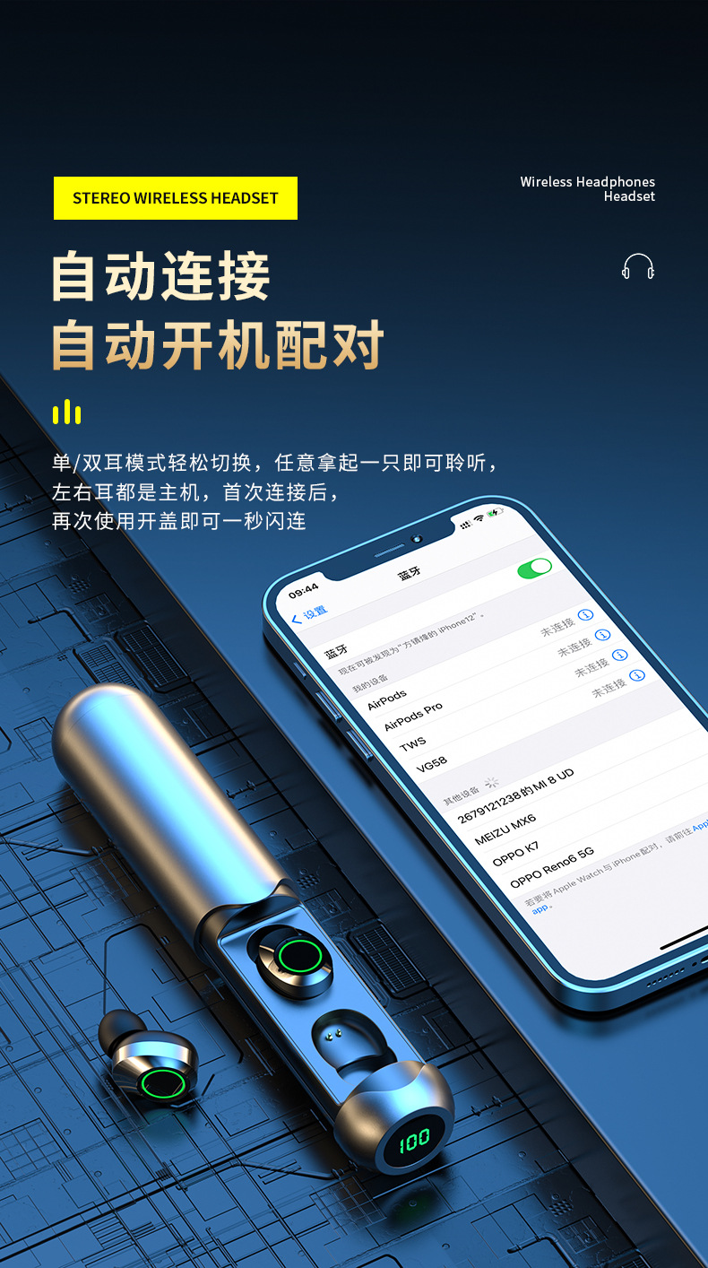 跨境新款 BQ40蓝牙耳机 TWS 入耳式抽拉智能电量数显小巧触摸无线-阿里巴巴