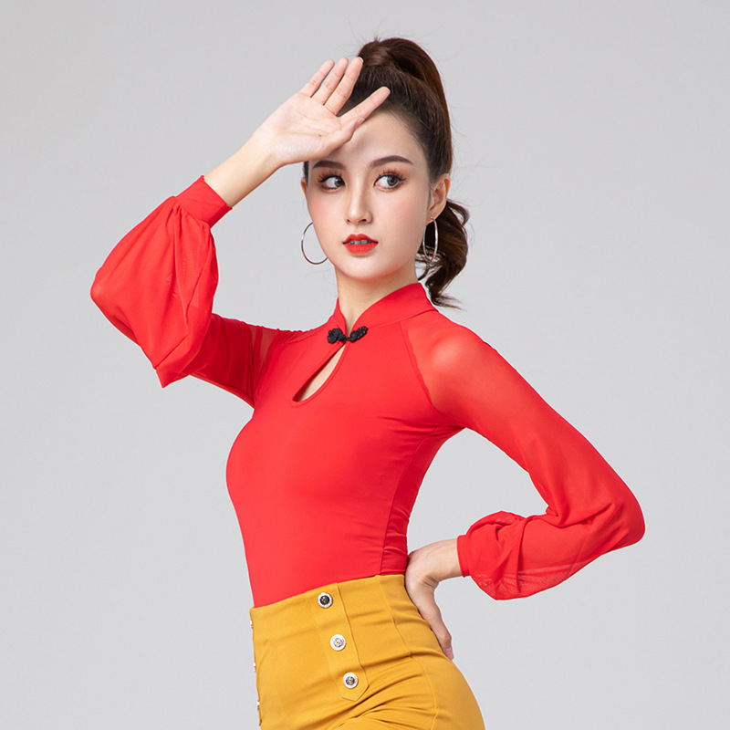 Women girls black red royal blue Latin ballroom dance tops female ...