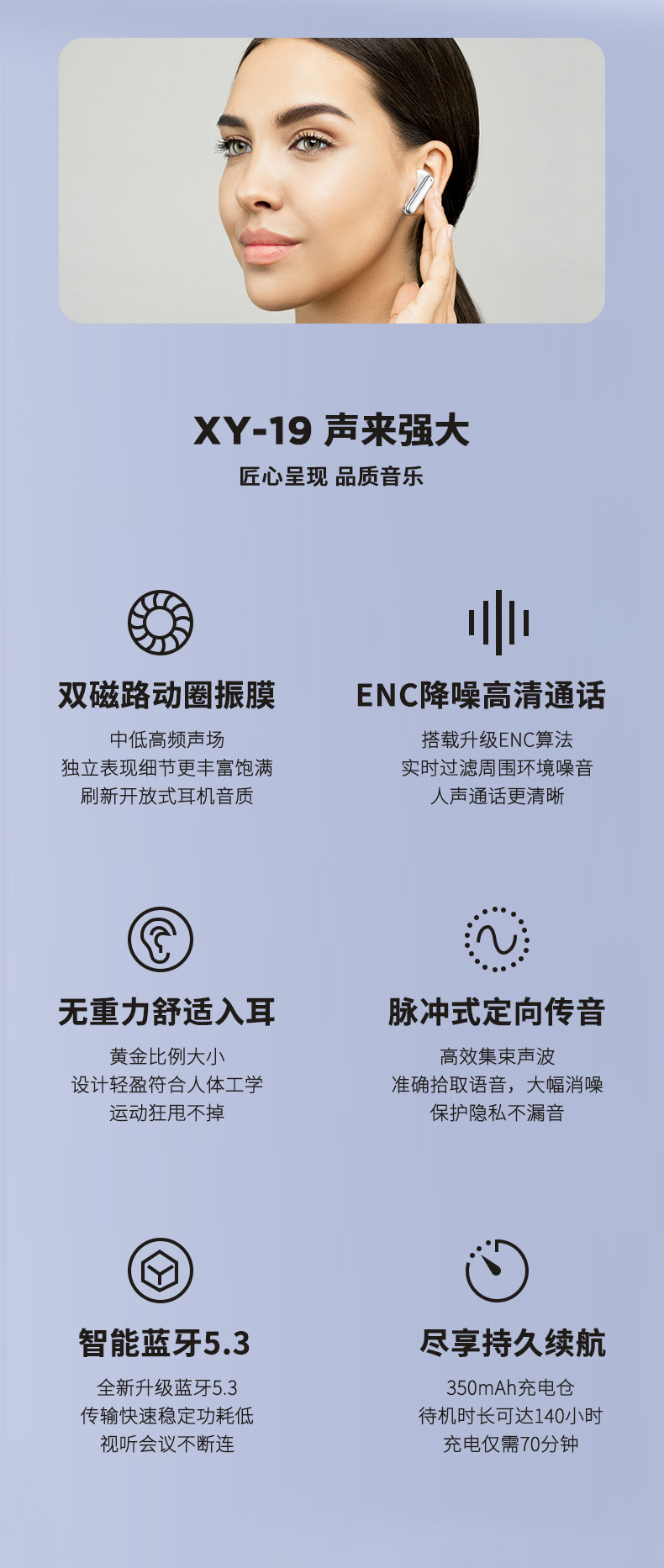 ENC+ANC降噪蓝牙耳机5.3亚马逊跨境无线tws私模新款双唛耳机XY-19-阿里巴巴