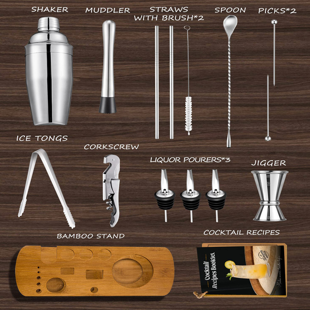 调酒器套装17件雪克师杯全套家用手摇不锈钢壶专业鸡尾酒调酒器具-阿里巴巴