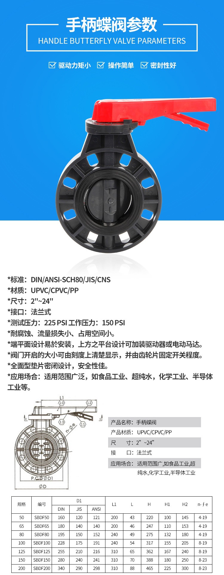 D71X-10S手柄对夹式塑料蝶阀 工业水处理 化工级PPH UPVC塑料碟阀-阿里巴巴