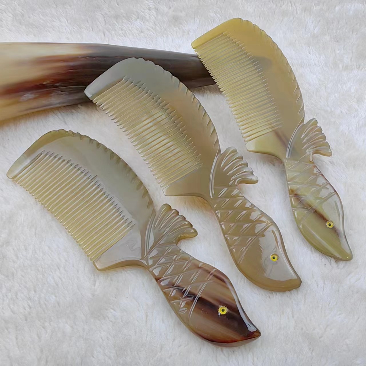 True Horn Comb Batch 3 Hair Double-sided Carved Fish Comb Large ...