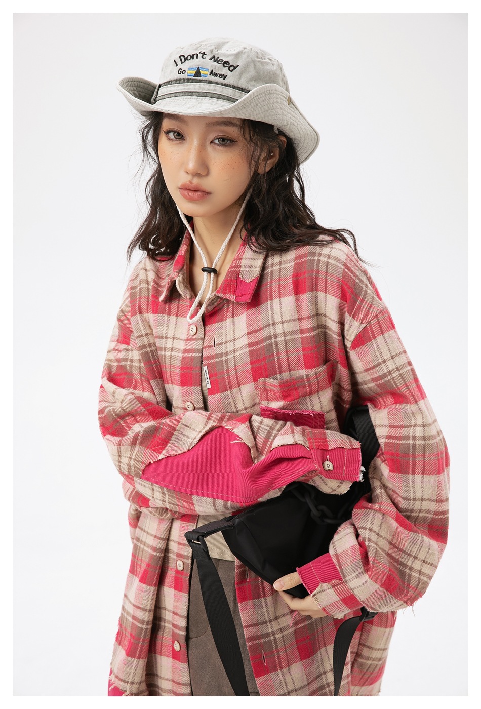 STIWAUP小众潮牌格子衬衫复古破坏拼接长袖衬衣男女情侣开衫C464-阿里巴巴