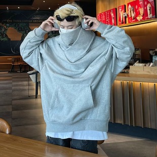 美式重磅遮脸机能风外套高领社恐连帽澜卫衣男女宽松百搭忍者帽衫-阿里巴巴