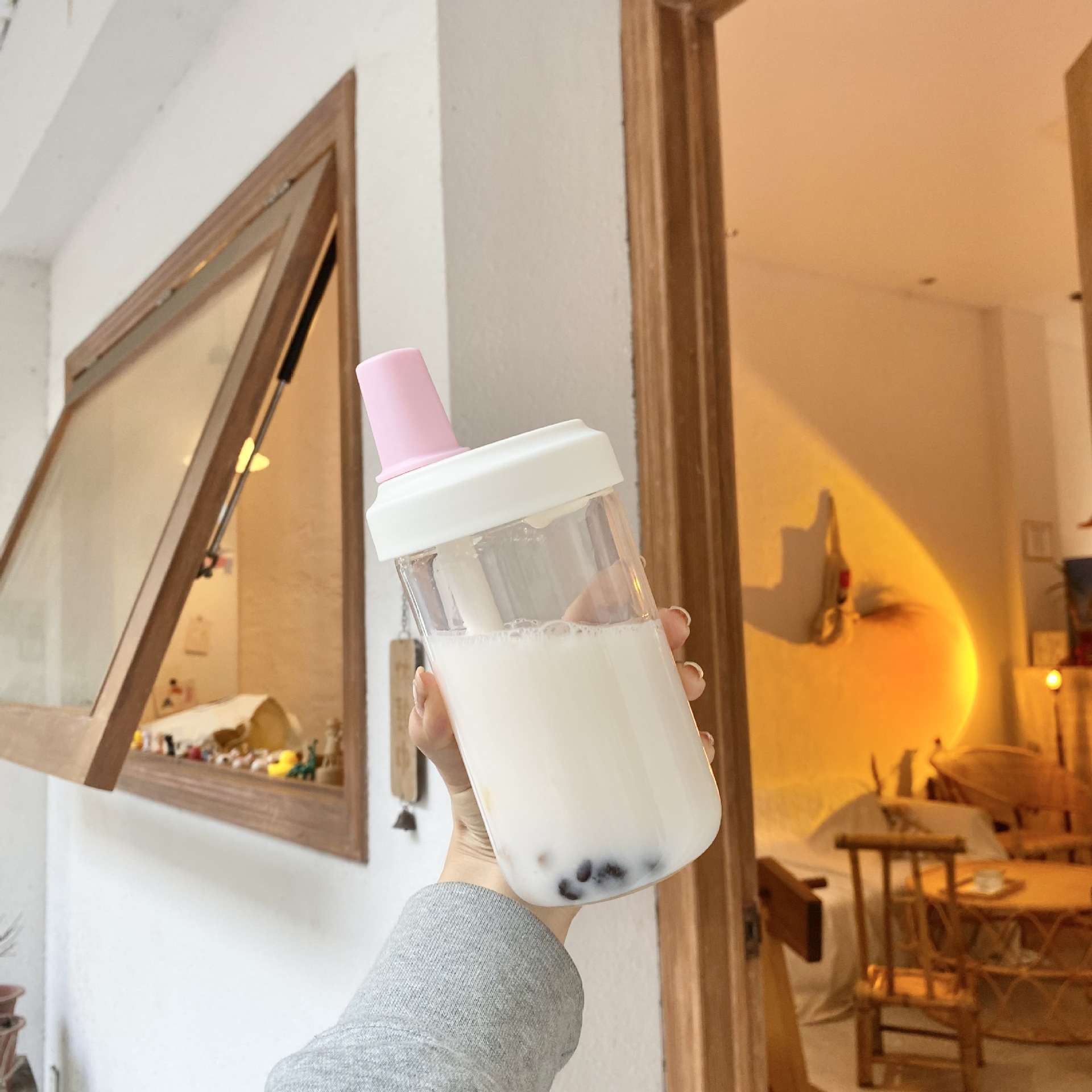 850ml珍珠奶茶吸管玻璃杯 直饮吸管两用-阿里巴巴