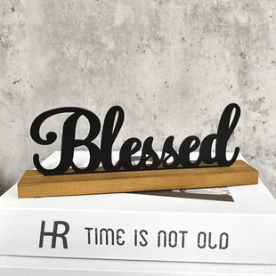 SHEIN热销家居摆件木质底座blessed场景装饰农舍风格氛围感装饰-阿里巴巴