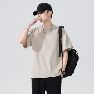 新款短袖男潮牌纯棉260g上衣ins圆领宽松简约百搭男士t恤休闲男装-阿里巴巴