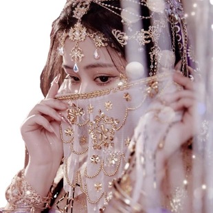 面纱古风汉服异域仙流苏遮脸面帘发饰古装仙女脸纱拍照写真头饰-阿里巴巴