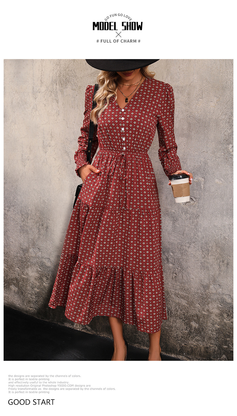 New Fashion Women's Long Sleeve Printed Autumn Dress