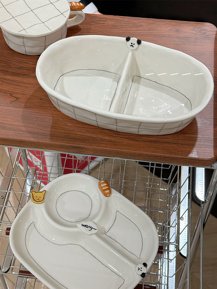 新款ins简约纽扣小狗系列分餐盘咖啡杯碟沙拉盘家用儿童分餐盘-阿里巴巴