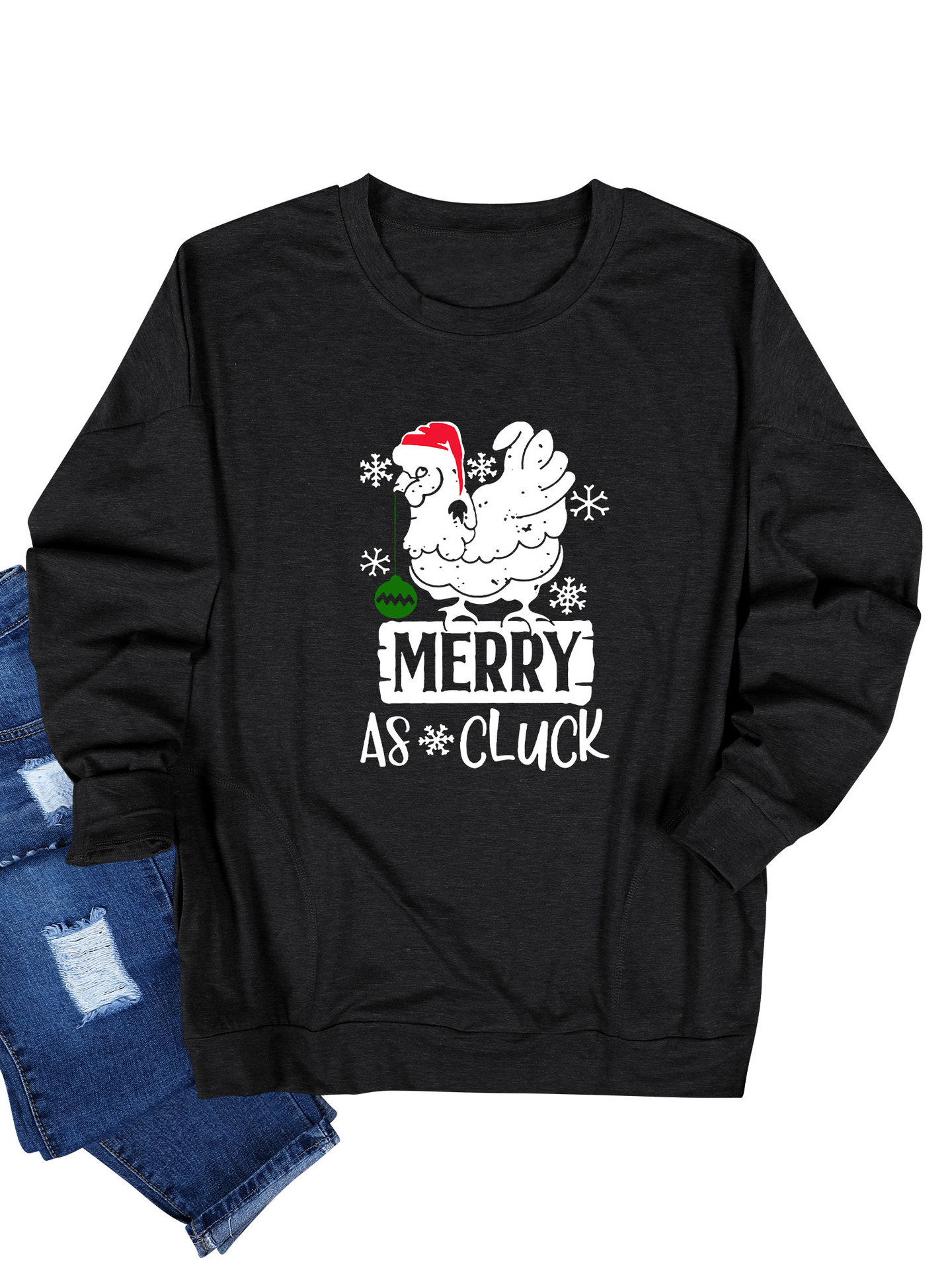 Merry As Cluck 外贸新款2021圣诞节搞怪印花长袖上衣圆领T恤-阿里巴巴