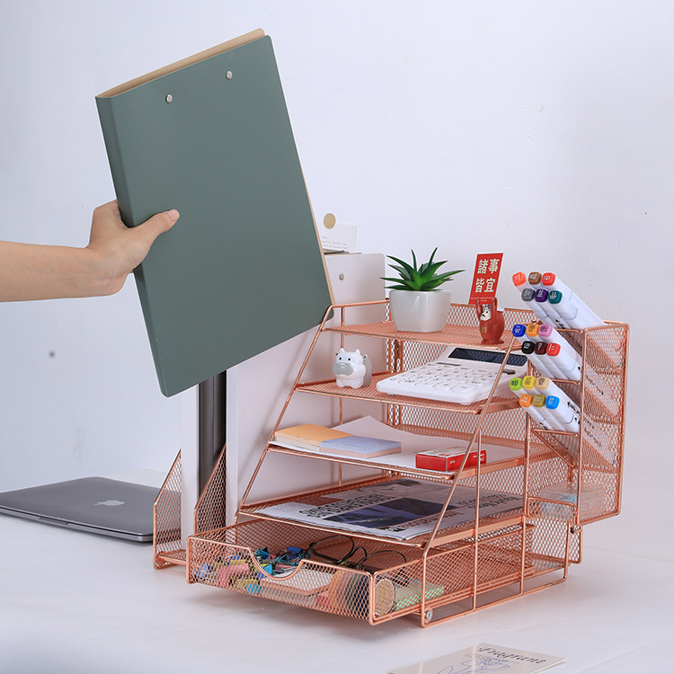 亚马逊桌面铁艺文件架置物架收纳办公室多功能大容量多层文件框-阿里巴巴