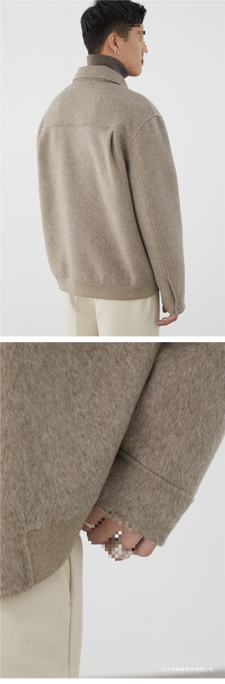 现货秋冬季羊毛双面呢外套男短款宽松加厚男士翻领呢子夹克卡其色-阿里巴巴