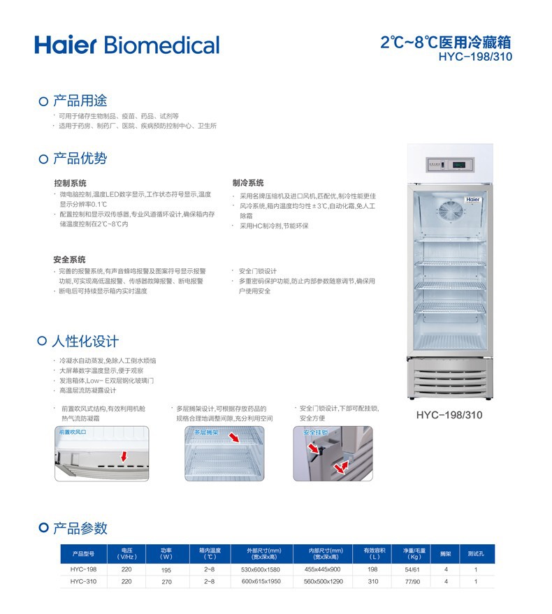 海尔HYC-360/410医用冷藏箱2-8度低温箱疫苗保存药品箱试剂储存箱-阿里巴巴