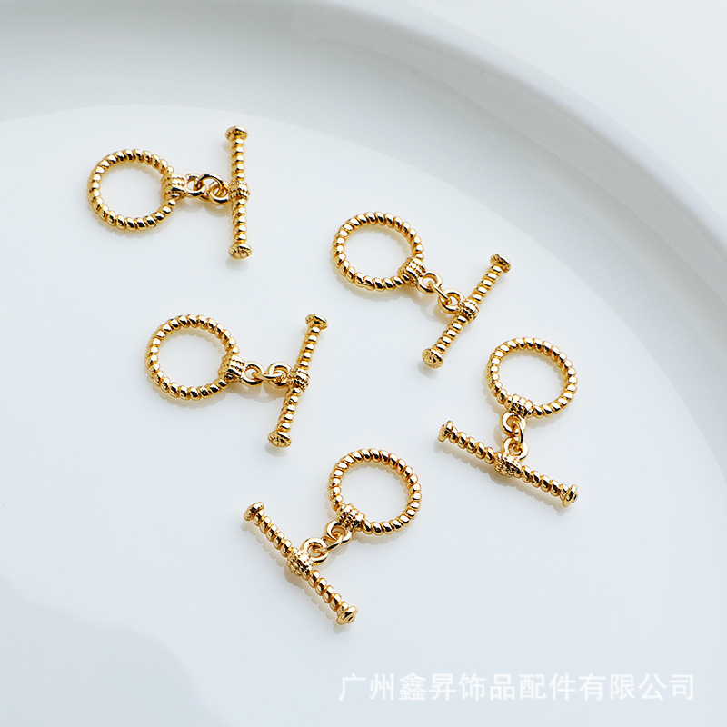 14k包金保色OT扣手项链批花收尾扣光面麻花连接扣IQ扣diy饰品配件-阿里巴巴