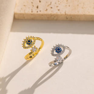 wish热销爆款S925纯银戒指女ins轻奢高级感爆闪恶魔之眼开口指环-阿里巴巴