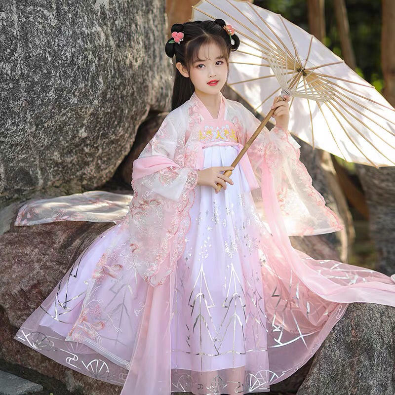 Girls kids chinese fairy princess dress pink hanfu princess elegant ...