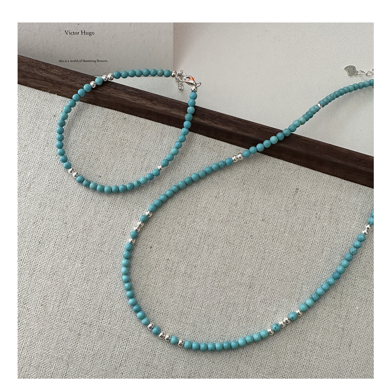 s925纯银fever同款串珠项链ins博主穿搭单品玛瑙松石可叠戴锁骨链-阿里巴巴