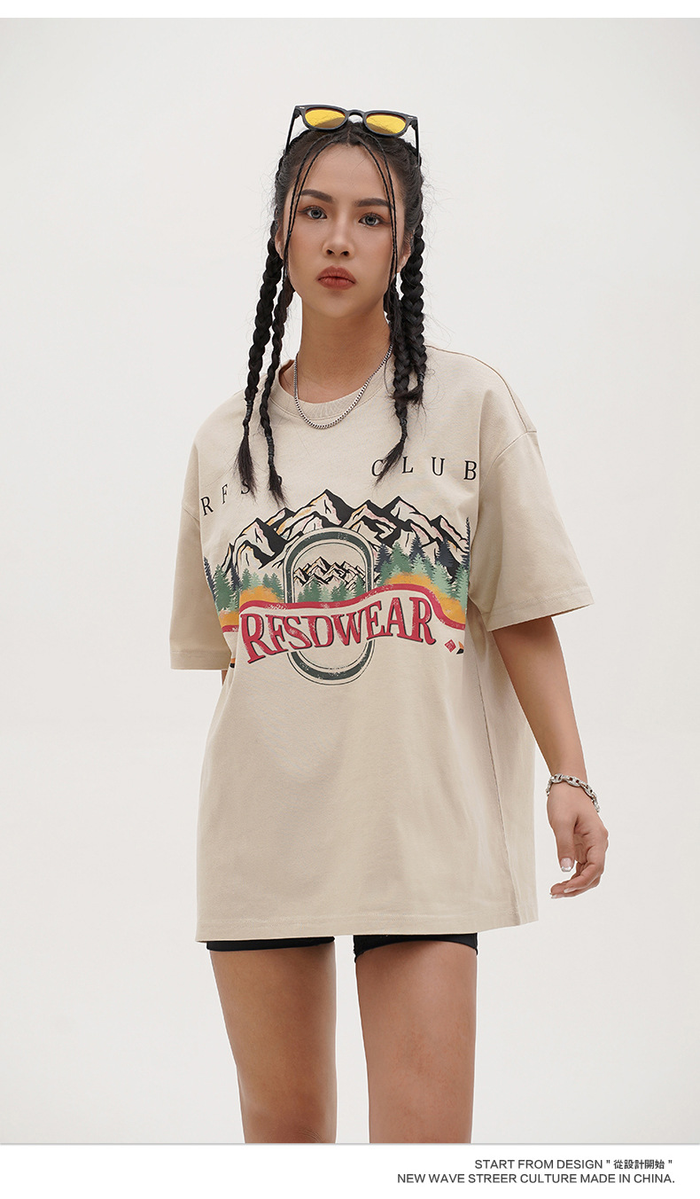 RFSD男装|山脉印花多色短袖2023夏季新品潮牌宽松纯棉短袖T恤230g-阿里巴巴