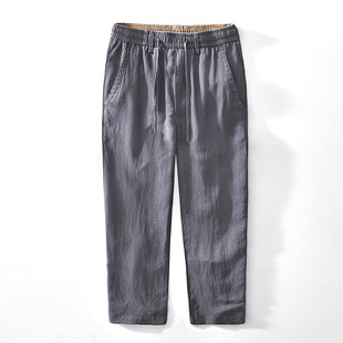 L8245 松紧腰亚麻裤直筒宽松长裤 亚麻天丝混纺透气裤子 一件代发-阿里巴巴