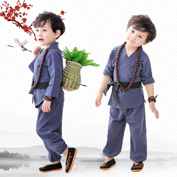 The young monk take robe hanfu cotton and linen suit the little novice ...