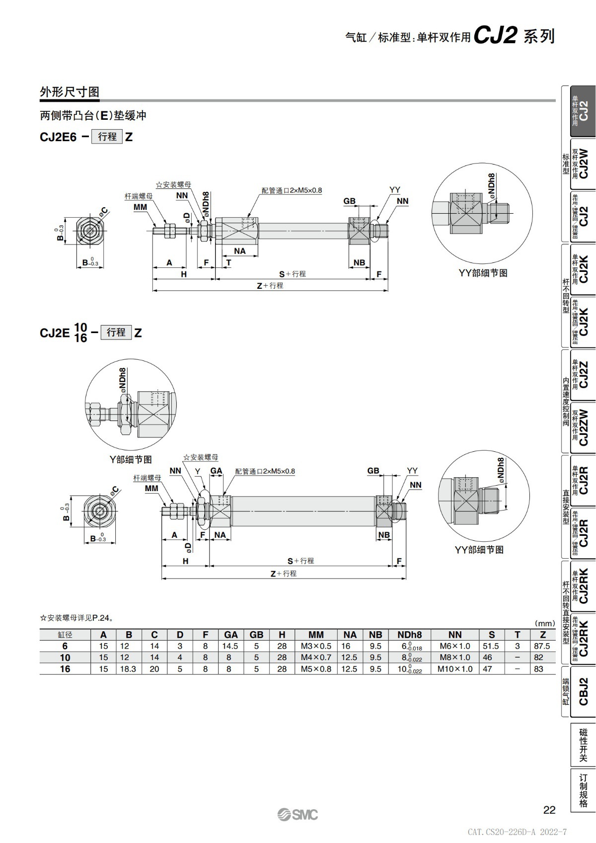 SMC CJ2B标准型气缸单杆双作用CJ2B6/10/16-15/30/45/60/75/100Z-阿里巴巴