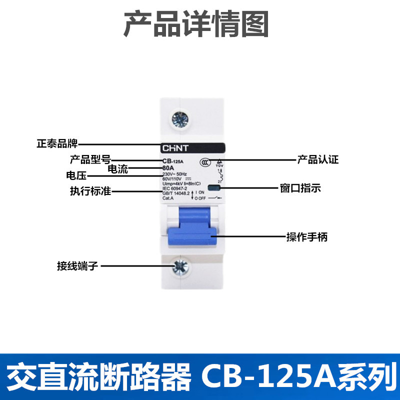 正泰 CB-125A 直流断路器1P 2P直流空开100A 125A新能源储能110V-阿里巴巴