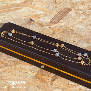 S925纯银 猫眼双色圆珠毛衣链80cm长链高级感法式轻奢-阿里巴巴