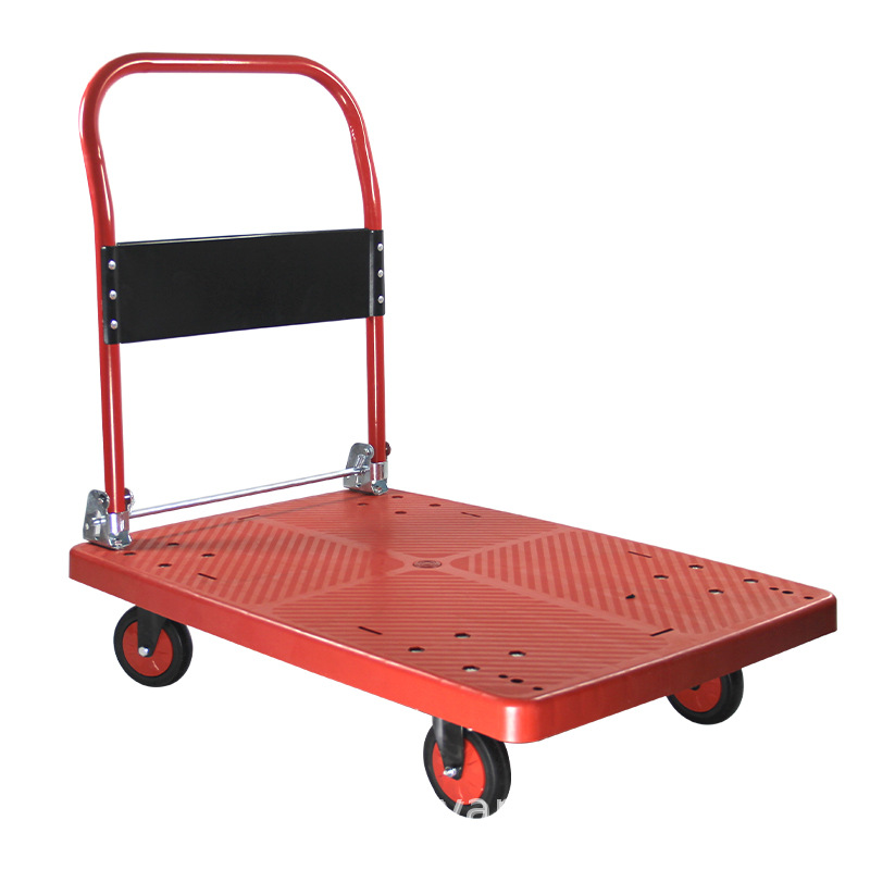 Red plastic trolley Home silent trolley office flat truck warehouse ...