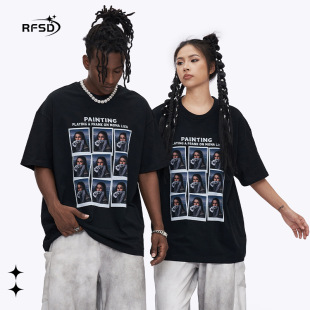 RFSD男装|2024夏季新款美式纯棉人像印花T恤宽松潮牌短袖套头上衣-阿里巴巴