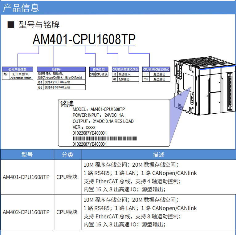 汇川 AM400PLC系列 AM401-CPU1608TN AM402 AM403-CPU1608TN TP-阿里巴巴