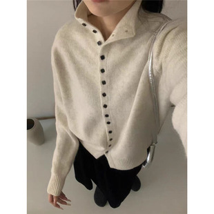 韩系慵懒单排扣纯色长袖针织毛衣开衫女秋冬外穿宽松显瘦套头上衣-阿里巴巴