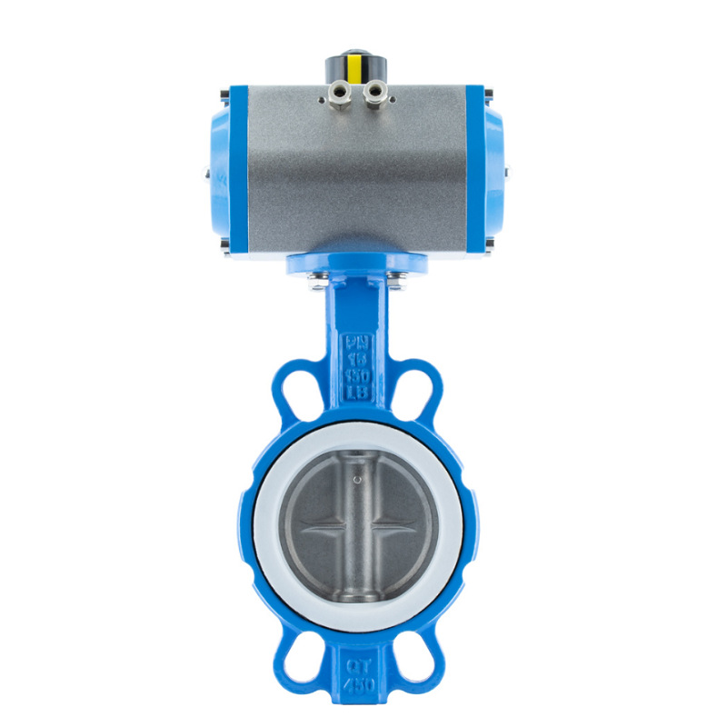 气动衬四氟蝶阀D671F-16Q球墨铸铁半衬PTFE四氟阀套304阀板对夹式-阿里巴巴