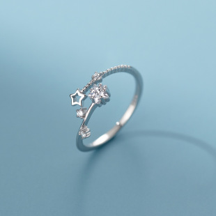 纳兰 S925纯银小清新甜美ins风小众设计镶钻五角星戒指R02195-阿里巴巴