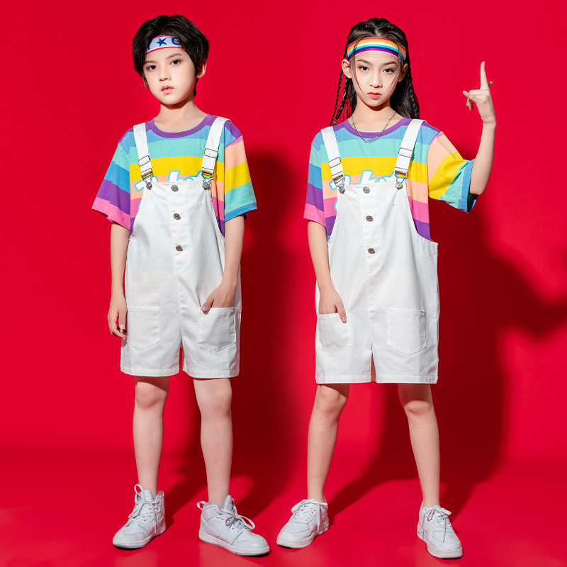Children singer rapper rainbow striped hip hop street jazz dance ...