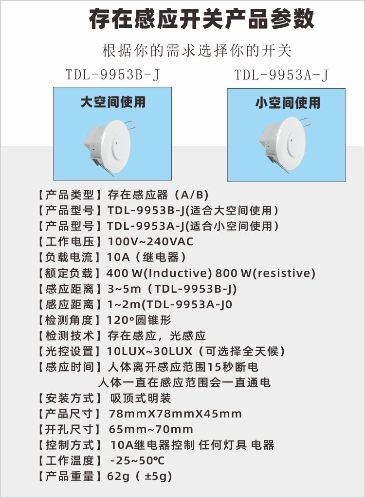 微波雷达静止呼吸人体传感应器220V会议教室智能人体存在感应开关-阿里巴巴