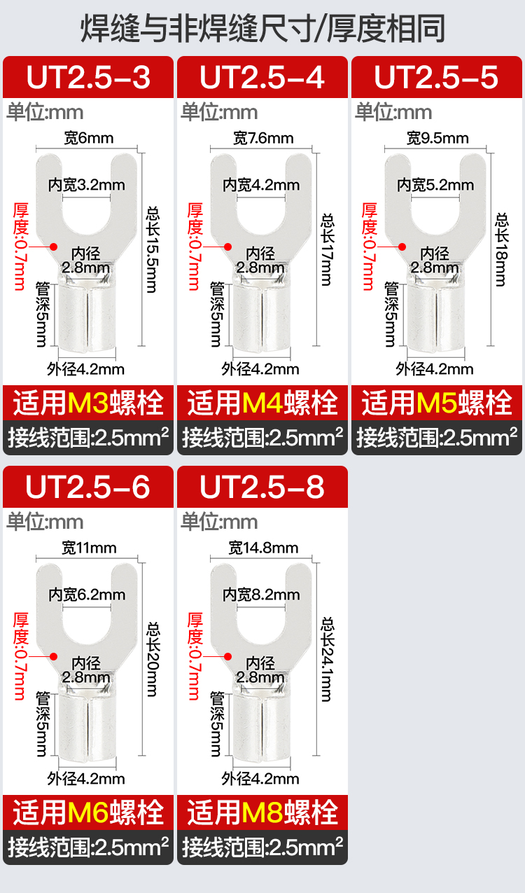 凤凰UT2.5-3/4/5/6/8冷压铜接线端子国标U型叉形铜线耳铜接头插片-阿里巴巴