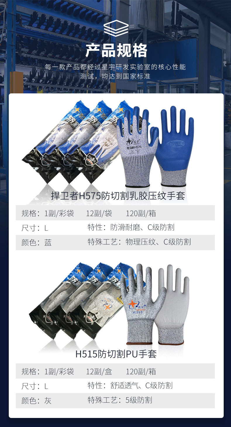 星宇劳保手套H515/H575防切割防滑耐磨加厚防护手套劳保工地-阿里巴巴