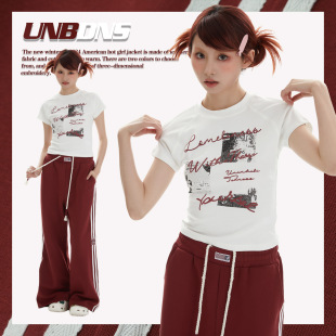 UNBDNS 美式街头辣妹复古趣味涂鸦印花短袖t恤棉短款百搭修身显瘦-阿里巴巴