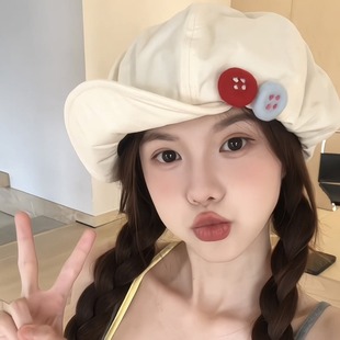 尖货！高品质复古日系棉麻八角帽彩色毛毡纽扣画家帽不对称设计帽-阿里巴巴