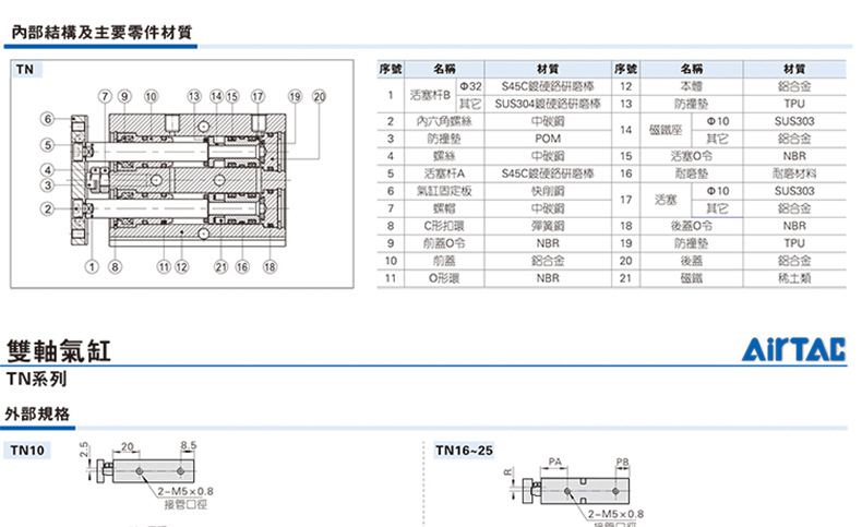 亚德客双轴双杆气缸TDA/TN20/25X10/30/40/60/70/80/100/125/150S-阿里巴巴