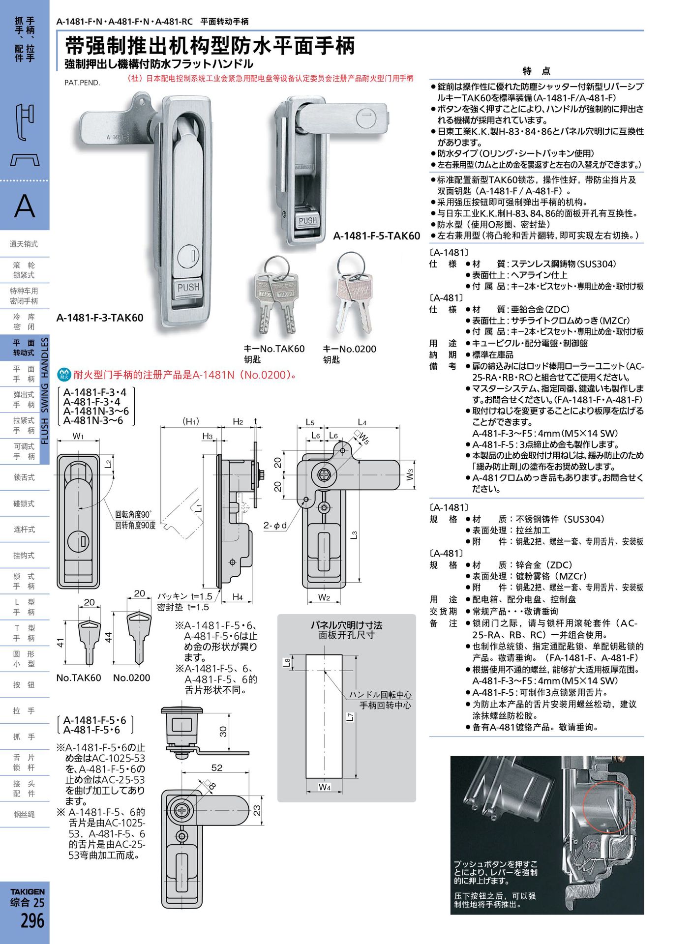 TAKIGEN/秀昭泷源原厂现货 带强制推出机构型平面手柄 A-481N-阿里巴巴