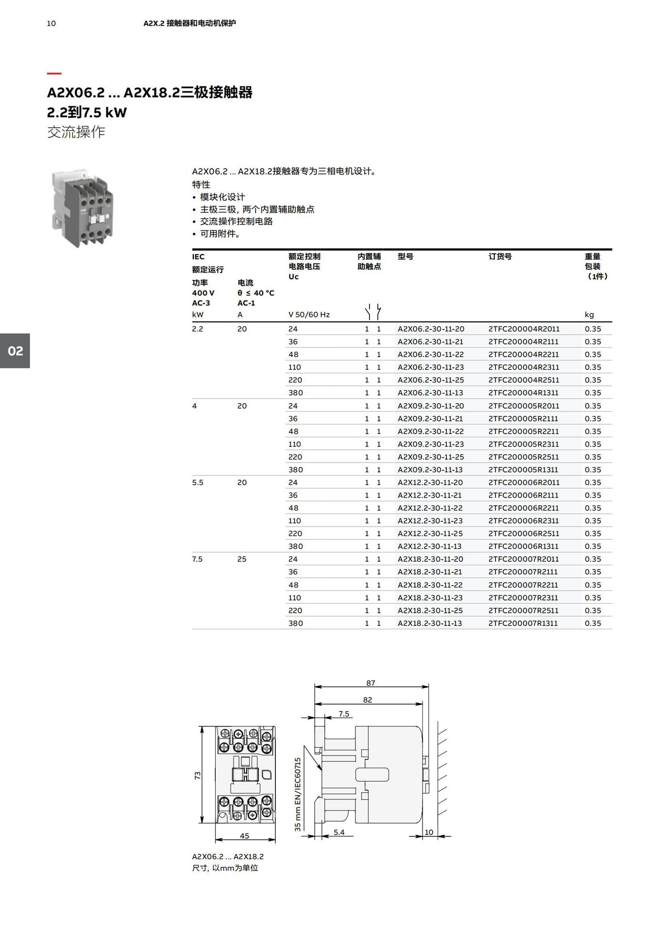ABB交流接触器 A2X.2系列A2X12.2-30-11-25 220V50/60HZ;10242030-阿里巴巴