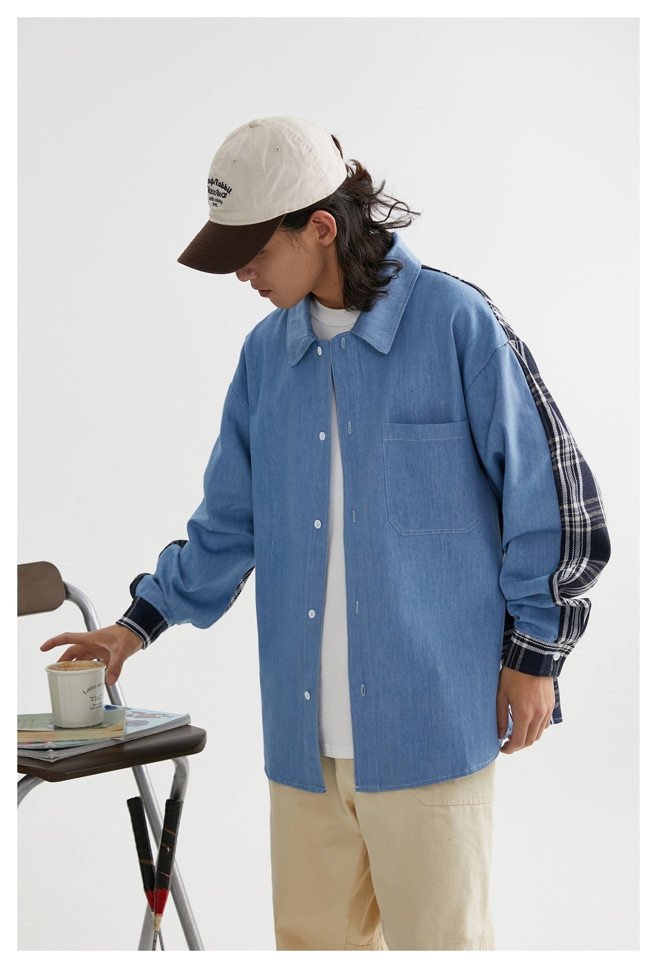 NotBrand国潮日系复古衬衫男士百搭休闲拼接格子长袖衬衣CS94114-阿里巴巴