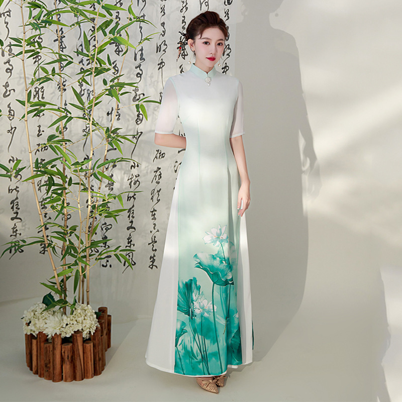 Lotus Chinese Dresses Oriental Qipao runway costumes Chinese wind ...