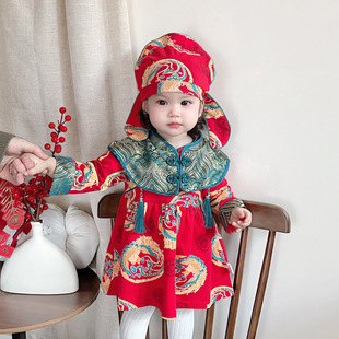 2025女童唐装周岁红色连衣裙中国风百天满月礼服5037宝宝新年拜年-阿里巴巴