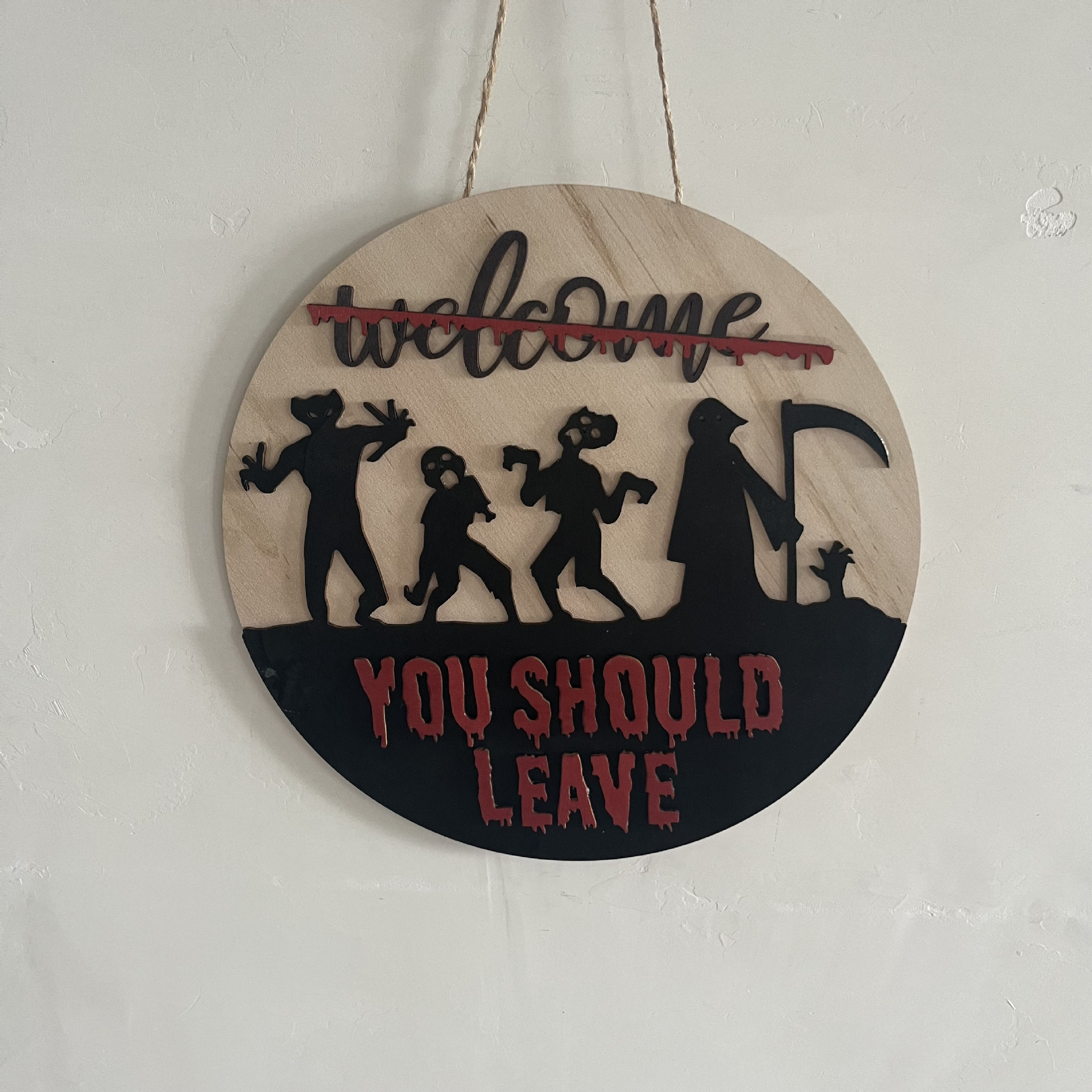 Horror Welcome Sign 前门的恐怖欢迎标志万圣节花圈装饰节日门牌-阿里巴巴