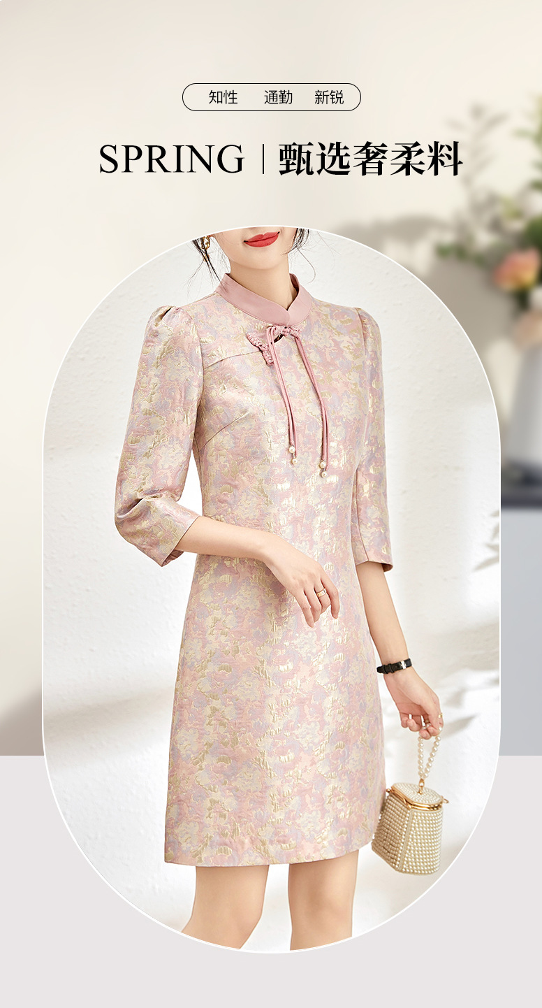 2401605-春季新品重工金丝浮雕油画提花显瘦收腰连衣裙子女装遮肉-阿里巴巴