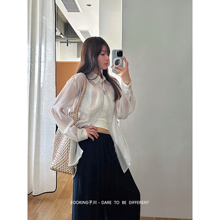 清透莱赛尔 子川韩系晕染渐变防晒衬衫女25夏季长袖衬衣宽松e1825-阿里巴巴