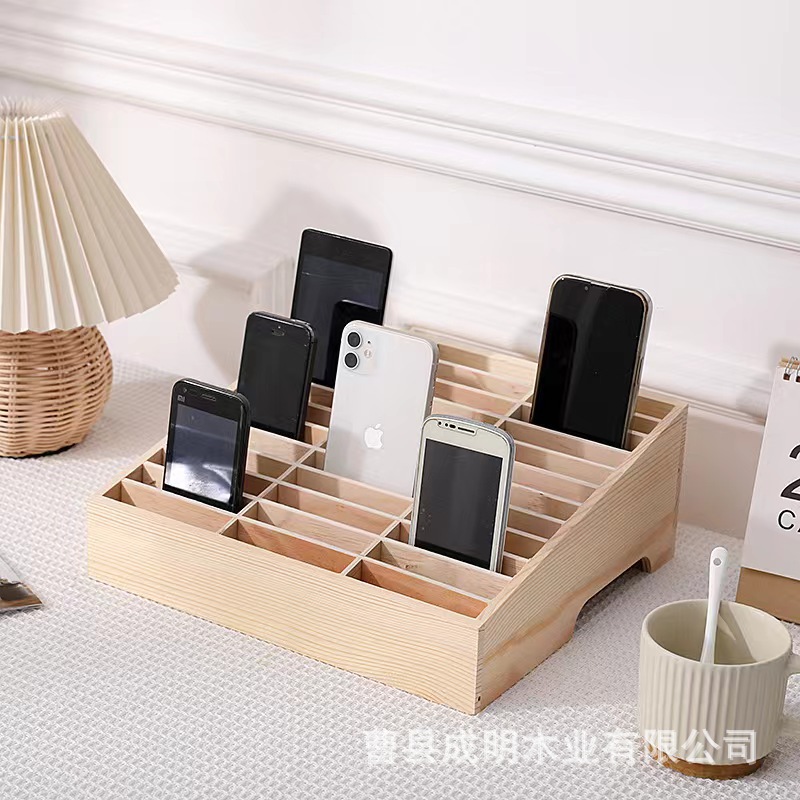 Creative solid wood multi-grid mobile phone storage box student class ...